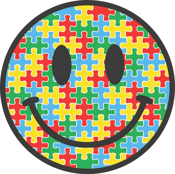 Autism Puzzle Smiley Face DTF Transfer – Bright & Bold Design – Sam's ...